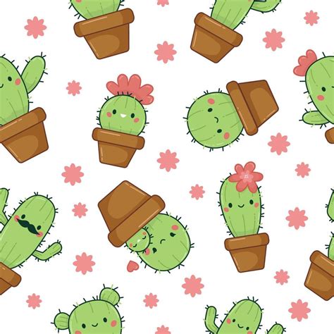 Patr N Sin Costuras Con Lindos Cactus En Macetas Sobre Fondo Blanco