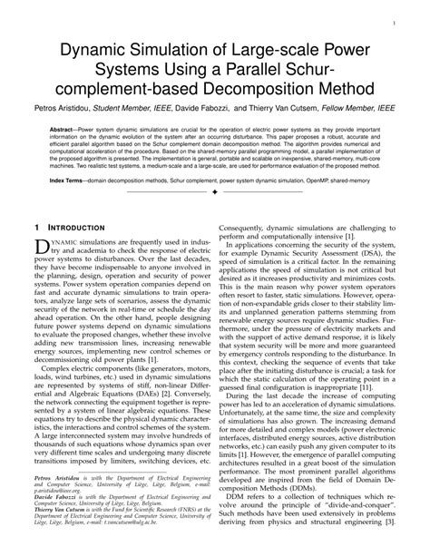pdf dynamic simulation of large scale power systems using a parallel schur complement based