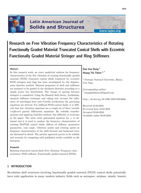 pdf research on free vibration frequency characteristics of rotating functionally graded