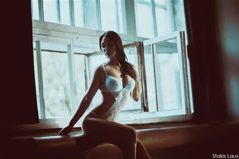 Wallpaper Women Model Stakis Laus Lingerie Dark Bodysuit Window