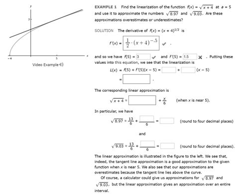 solved example 1 find the linearization of the function f x âˆš x 4 at a 5 and use it to
