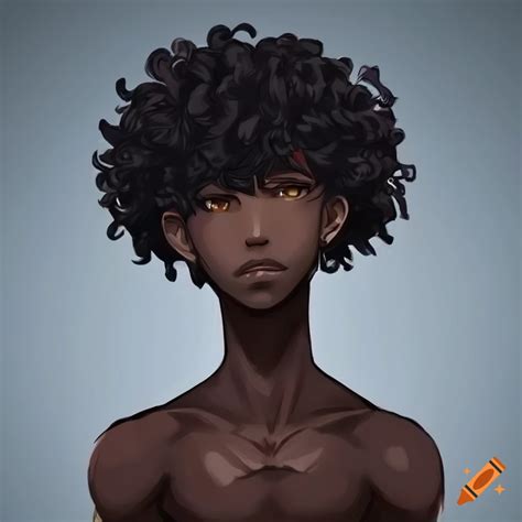 Japanese Anime Inspired Male Character With Dark Brown Skin And Black Curly Hair On Craiyon