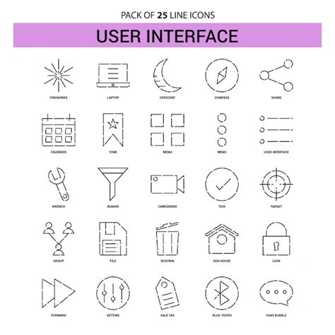 Premium Vector User Interface Line Icon Set Dashed Outline Style