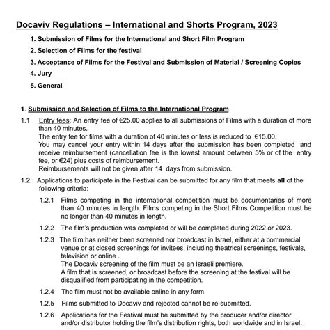 Docaviv Regulations 2023 International Program And Shorts Competition
