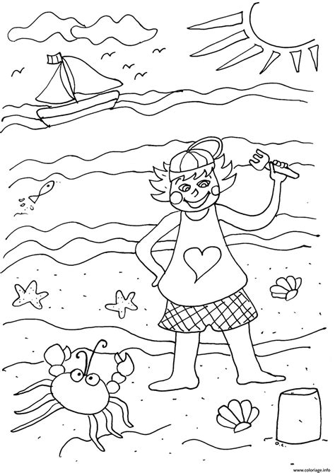 Coloriage Crabe Bateau Soleil Vacance Mer Ete Dessin Ete à imprimer