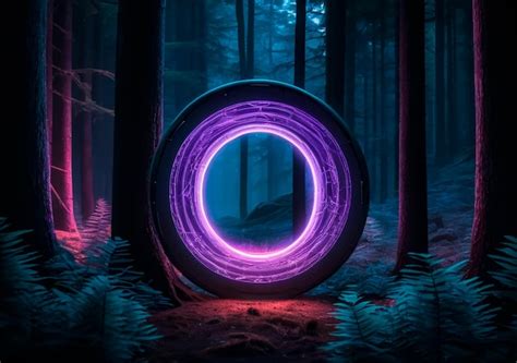 Um portal para outra dimensão numa floresta escura Foto Premium