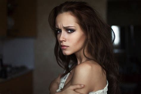 Women Model Brunette Looking At Viewer Skinny Smoky Eyes Hd