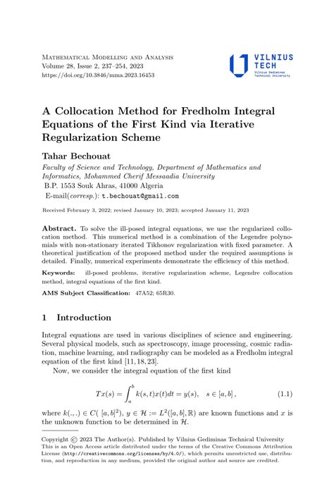 pdf a collocation method for fredholm integral equations of the first kind via iterative