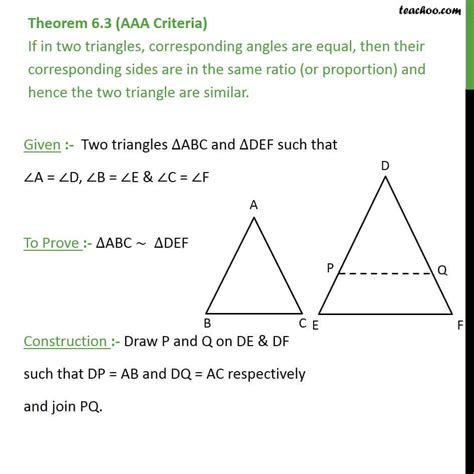 Theorem Aaa Similarity Class If Corresponding Angles Equal