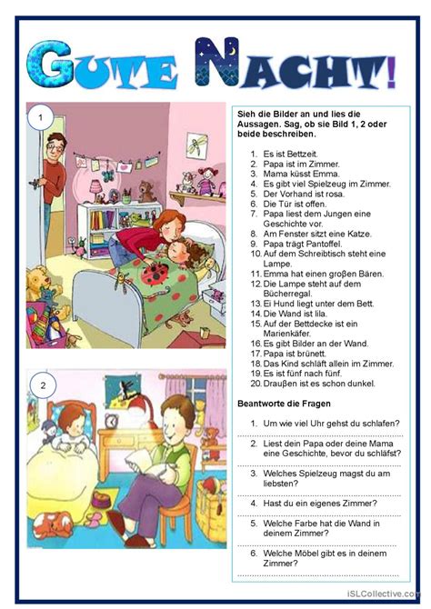 Bildbeschreibung Gute Nacht Allgeme Deutsch Daf Arbeitsbl Tter Pdf Doc