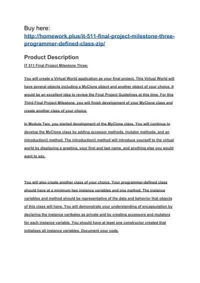 IT 511 Final Project Milestone Three Programmer Defined Class