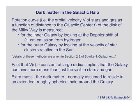 dark matter in the galactic halo lecture slides astr 3830 docsity