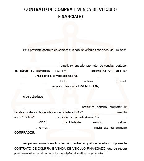 Modelo Contrato de Compra e Venda de Veículo Financiado