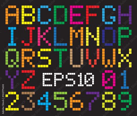 Alphabet Abstract Pixel Art All Letters And Number Vector Illustration