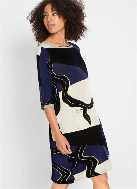 Vestido Manga 7 8 Preto Azul Bonprix