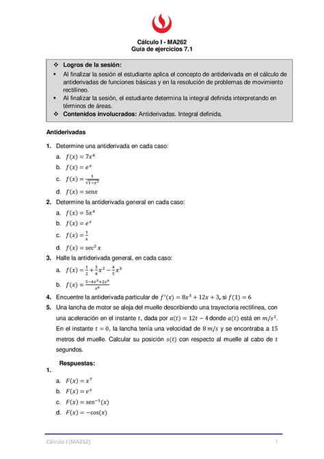 MA262 Guía de ejercicios 7 Logros de la sesión Al finalizar la