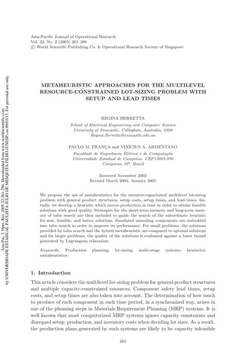 pdf metaheuristic approaches for the multilevel resource constrained lot sizing problem with