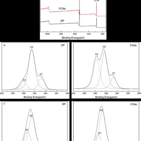 A XPS Survey Spectra For FCNs And DP B C1s Narrow Scan XPS Spectra
