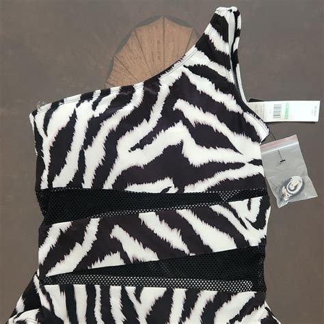Carmen Marc Valvo Swim Oneshoulder Mesh Cutout Tropical Zebra Print