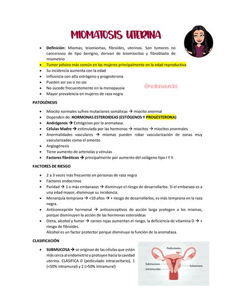 Miomatosis Uterina Ginecologia MIOMATOSIS UTERINA Definición