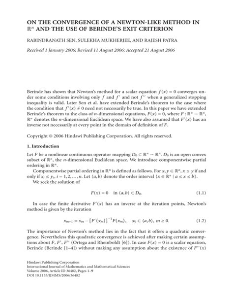 on the convergence of a newton like method in r