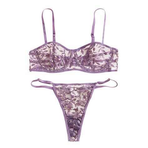 YUHAOTIN Lingerie Bra And Panties Set For Small Boobes Flowers