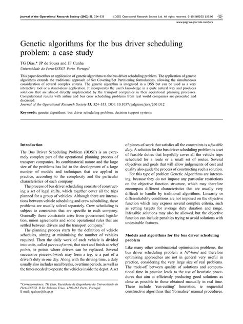 pdf a genetic algorithm for the bus driver scheduling problem
