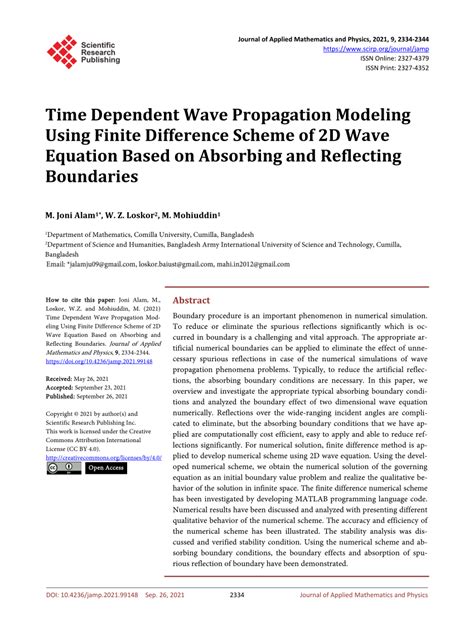 pdf time dependent wave propagation modeling using finite difference scheme of 2d wave