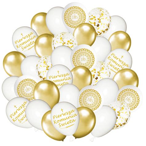 BALONY KOMUNIJNE Z KONFETTI ZŁOTE BIAŁE I KOMUNIA 11917183438 Allegro pl