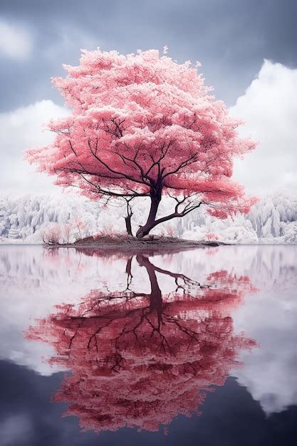 Un árbol reflejado en el agua con su reflejo Foto Premium