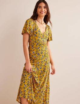 Robe à col V découpé Graine de moutarde motif Meadow Fall Boden FR