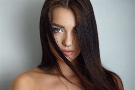Human Face Hair In Face Bare Shoulders Beautiful Woman Indoors
