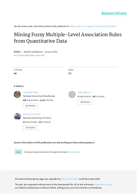 pdf mining fuzzy multiple level association rules from quantitative data samar singh