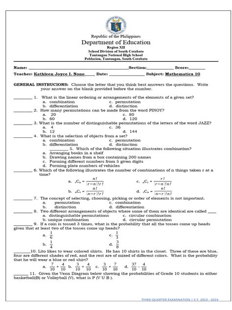 q3 math10 periodical exam pdf permutation