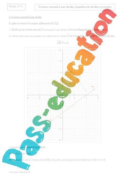 Vecteur normal à une droite équation de droites et cercles Première