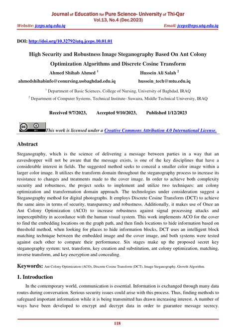 pdf high security and robustness image steganography based on ant colony optimization