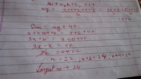 if the sum of three consecutive even numbers is 44 more than the average of these numbers then