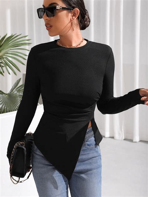 SHEIN Essnce Solid Asymmetrical Hem Tee