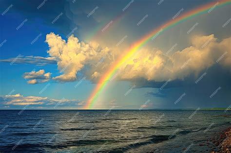 Um Arco Vívido E Radiante Se Curva No Céu Lançando Suas Cores