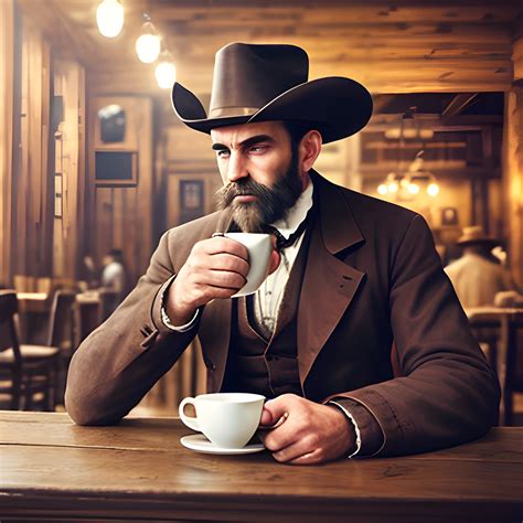An Men Sitting In A Saloon Drinking A Cup Of Coffee Arthub Ai