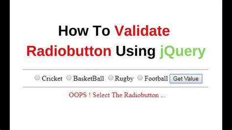 radio button validation in jquery jquery client side validation youtube