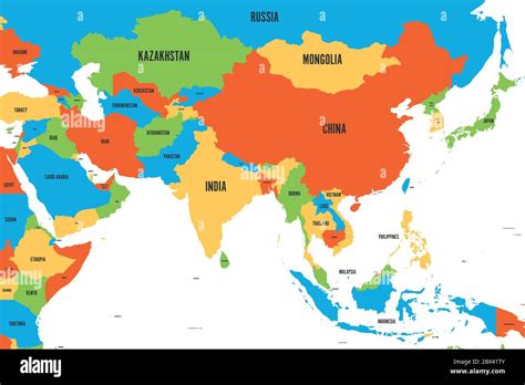 Colorful Political Map Of Western Southern And Eastern Asia Simple