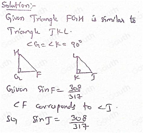 solved triangle fgh is similar to triangle jkl where angle f corresponds to angle j and angles