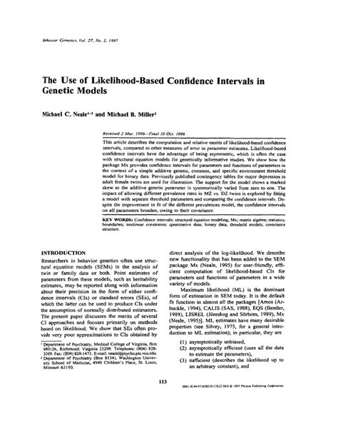 pdf the use of likelihood based confidence intervals in genetic models