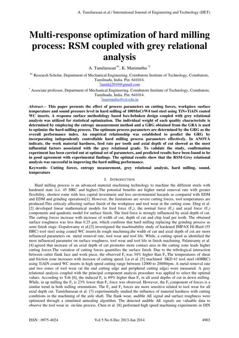 pdf multi response optimization of hard milling process rsm coupled with grey relational analysis