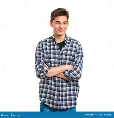 Retrato De Un Adolescente Hermoso En Un Fondo Blanco Hombre Joven Foto