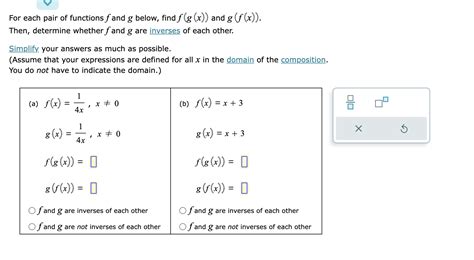 solved for each pair of functions f and g below find