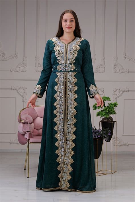 Caftan Vert Bleu Robe Oriental Chic Caftan Robe Dubai Takchita
