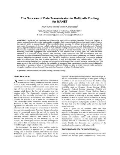 the success of data transmission in multipath routing for manet