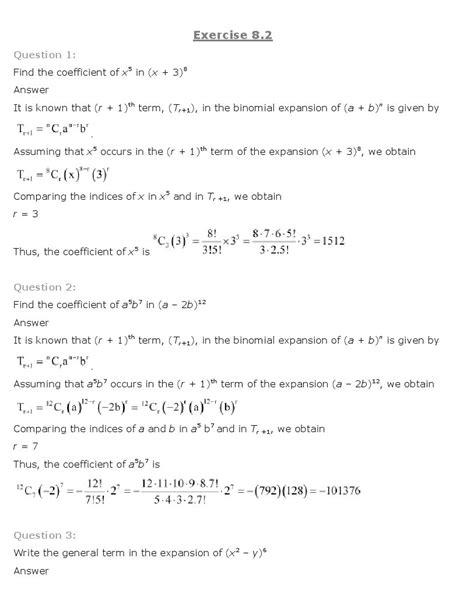 Binomial Theorem Class Mathematics Ncert Solutions